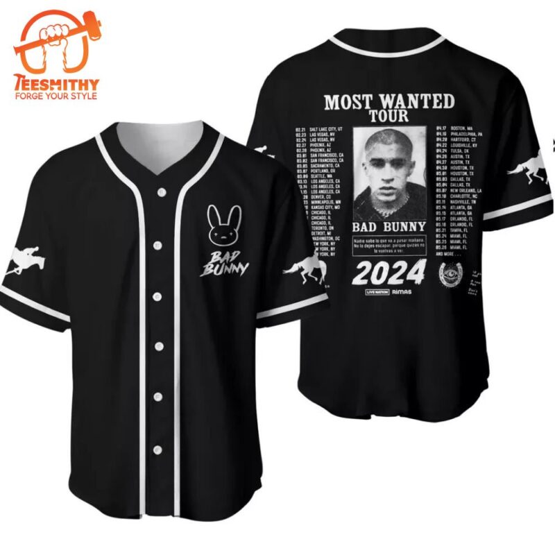 Bad Bunny Most Wanted Tour 2024 Baseball Jersey - Teesmithy