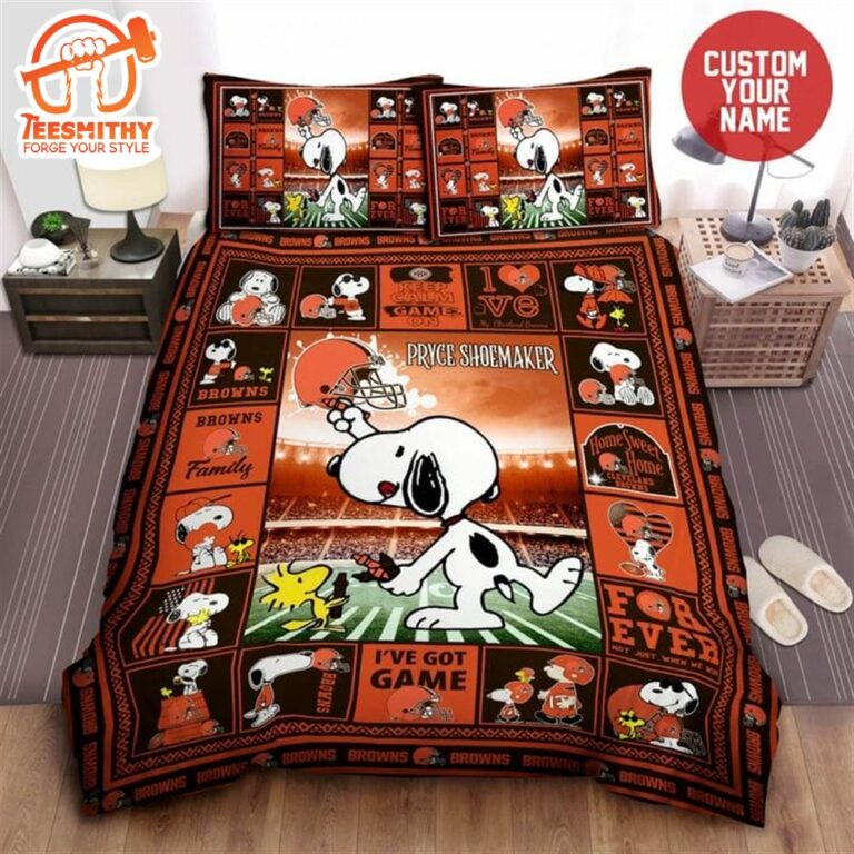 NFL Cleveland Browns Snoopy Orange Bedding Set - Teesmithy