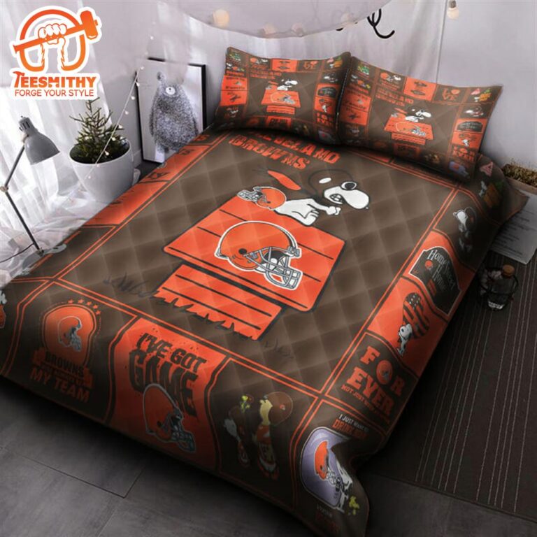 NFL Cleveland Browns Snoopy Orange Bedding Set - Teesmithy