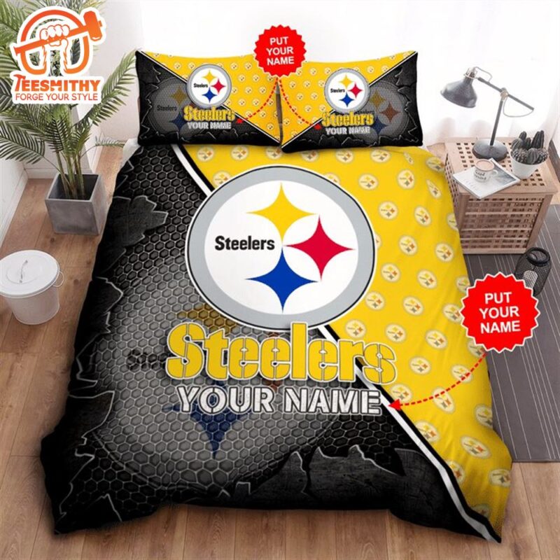 NFL Pittsburgh Steelers Custom Name Black Golden Logo Bedding Set ...