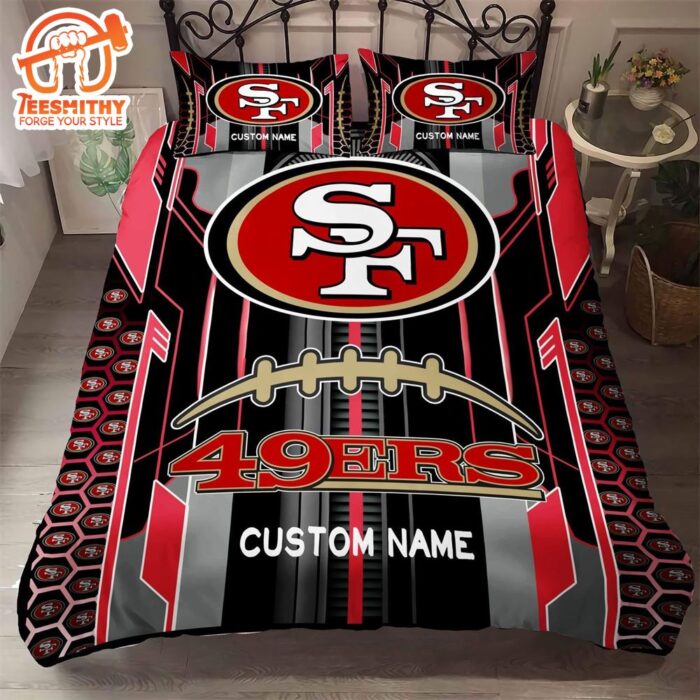 NFL San Francisco 49ers Custom Name Red Golden Black Bedding Set ...