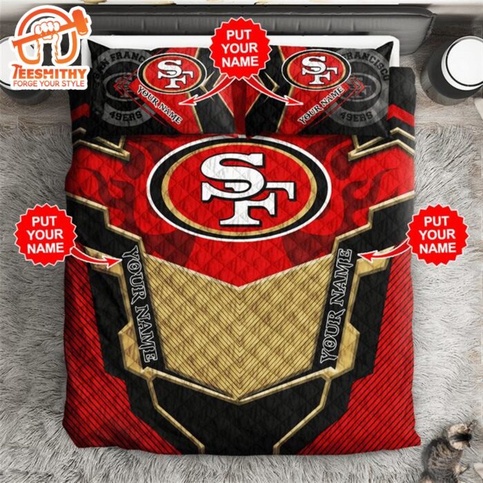 NFL San Francisco 49ers Custom Name Red Golden Black Bedding Set ...