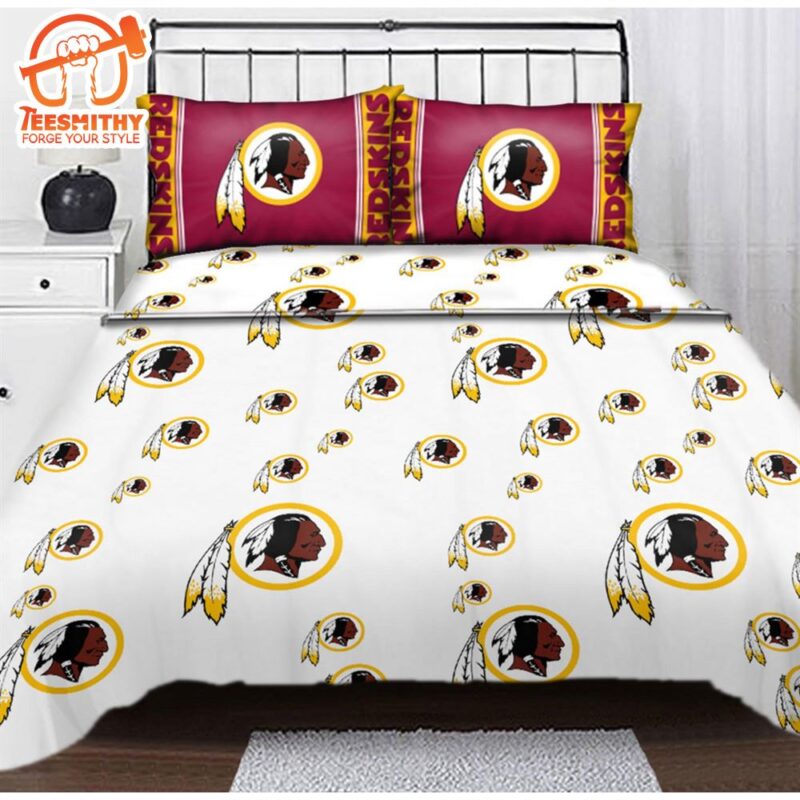NFL Washington Redskins Multi Logo White Brown Bedding Set - Teesmithy