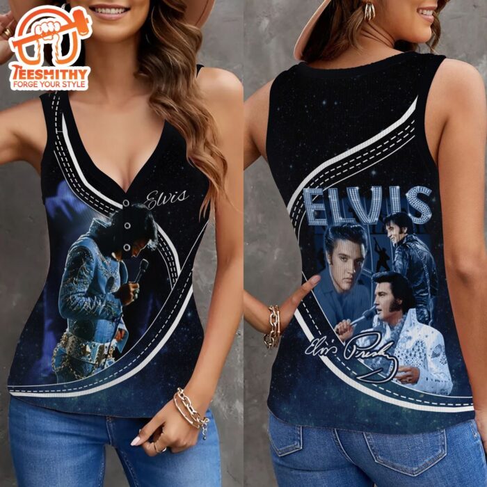 Elvis Presley Elvis Presley Lovers Women V-Neck Ribbed Tank Top - Teesmithy