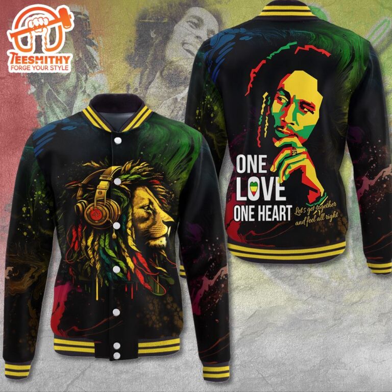 Bob Marley One Love One Heart Varsity Jacket - Teesmithy