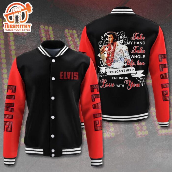 Elvis In Concert Red Black Baseball Jacket - Teesmithy