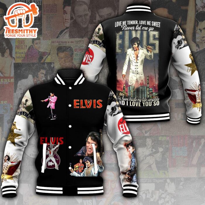 Elvis Presley Black And White Baseball Jacket - Teesmithy