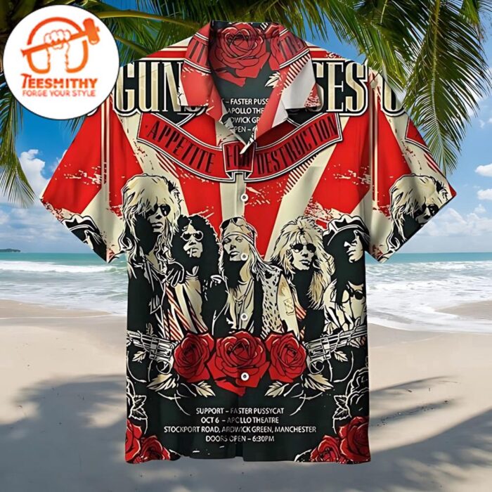 Guns N' Roses Greatest Hits Tribute Hawaiian Button Up Shirts - Teesmithy
