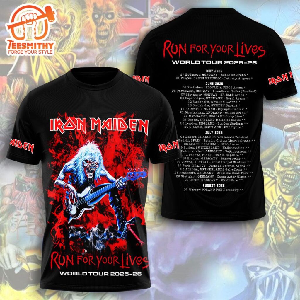 Iron Maiden Run For Your Lives World Tour 2025-26 For Iron Maiden FC Shirt 3D - Teesmithy