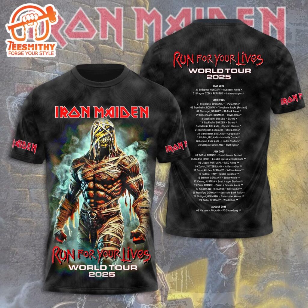 Iron Maiden Run For Your Lives World Tour 2025-26 For Iron Maiden FC Shirt - Teesmithy