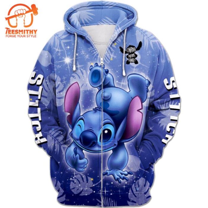 Stitch Ohana Castle Glitter Hoodie And Leggings Combo - Teesmithy
