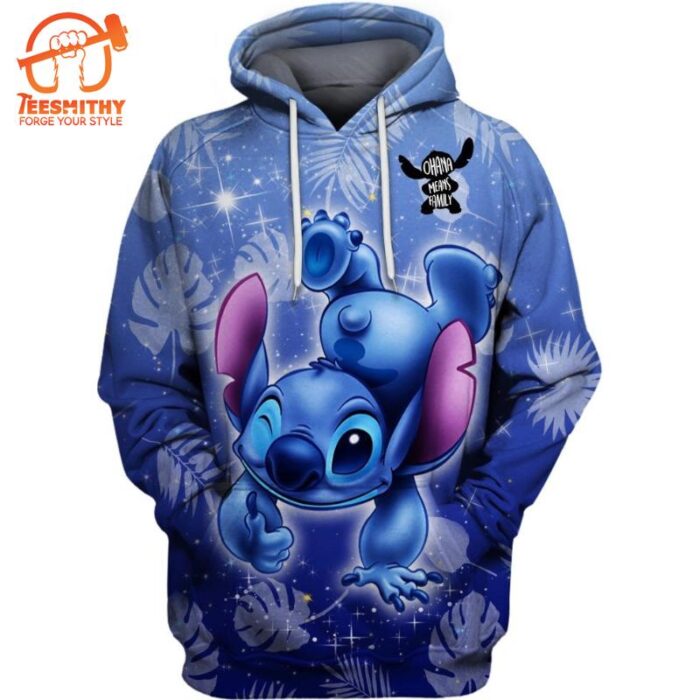 Stitch Ohana Castle Glitter Hoodie And Leggings Combo - Teesmithy