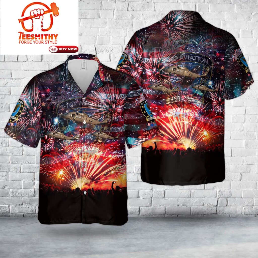 US Army 5-101, 5th Battalion, 101st Aviation Regiment Eagle Assault, 4th Of July Hawaiiian Shirt ...