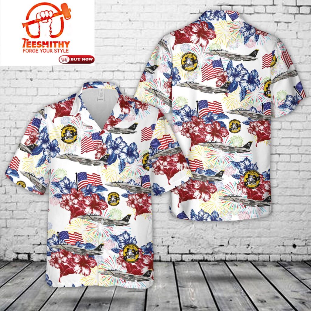 US Navy F-14A Tomcat Of VF-84 ''Jolly Rogers'', 4th Of July Hawaiian Shirt - Teesmithy